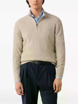 HACKETT LONDON Cartridge-rib Quarter-zip Knit - Black