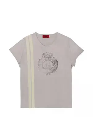 424 Crest-print Stripe-detail T-shirt - Grey