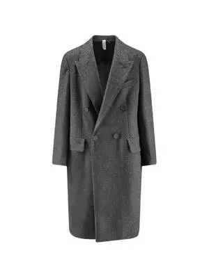 HEVO Herringbone Double-breasted Coat - Grey