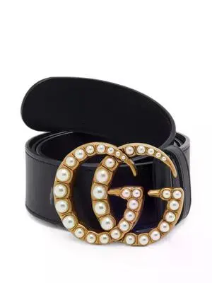 Gucci Gg Marmont Pearl-embellished Belt - Black