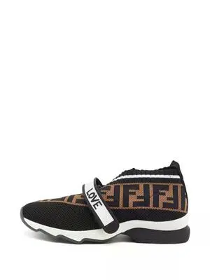Fendi Rockoko Ff Monogram Knit Touch-strap Sneakers - Black