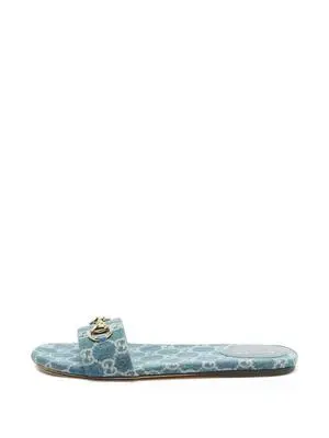 Gucci Gg Monogram Horsebit Slides - Blue