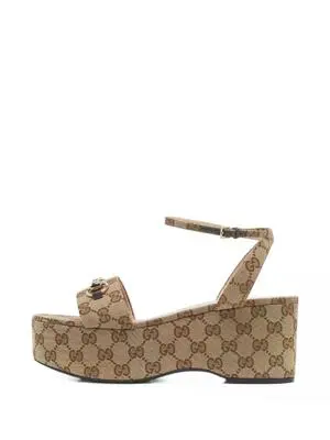 Gucci Horsebit Gg Supreme Platform Sandals - Neutrals