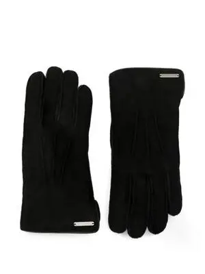 Corneliani Logo-plaque Suede Finish Gloves - Black