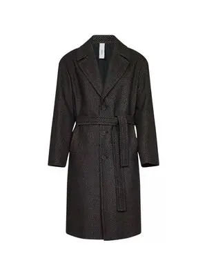 HEVO Belted Herringbone-pattern Coat - Black