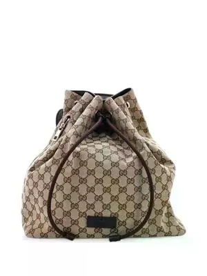 Gucci Drawstring Gg Canvas Medium Backpack - Brown