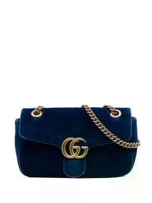Gucci 2016-2026 Medium Gg Marmont Matelasse Velvet Shoulder Bag - Blue