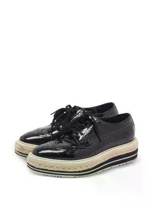 Prada Glossy Patent Leather Brogue Espadrille Platform Shoes