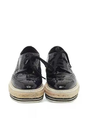 Prada Glossy Patent Leather Brogue Espadrille Platform Shoes