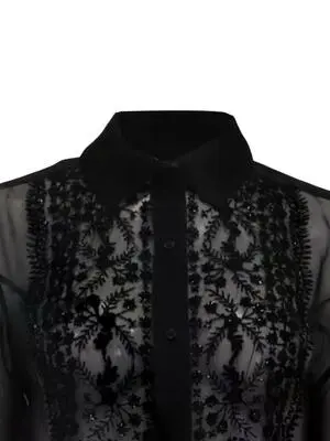 NILI LOTAN Sheer Lace Bib Blouse - Black