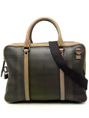 Burberry 2000-2017 Smoke Check Coated Canvas Clinton Business Bag - Grey