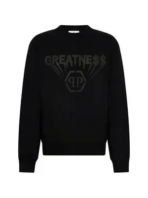 Philipp Plein Printed Fleece Round-neck Sweatshirt - Black