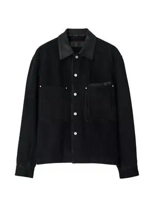 LEMAIRE Workwear Overshirt With Leather Collar In Selvedge Denim - Black