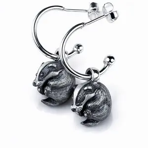 ADRIAN ASHLEY Black / Silver Badger Earrings, Solid Sterling Silver
