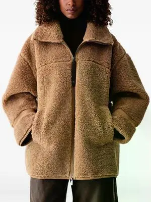 Pinko Shearling-effect Pea Coat With High Neck - Neutrals