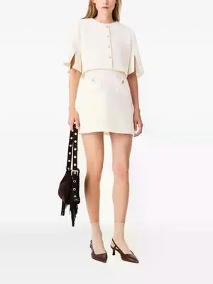 Maje Textured Finish Button-up Short Sleeve Mini Dress - Neutrals