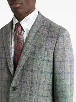 Etro Single-breasted Wool Jacket With Check Motif