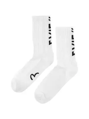 EVISU Logo-intarsia Ribbed-knit Socks - White
