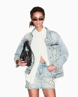 Armani Exchange Embellished Regular Fit Blouson Denim Jacket