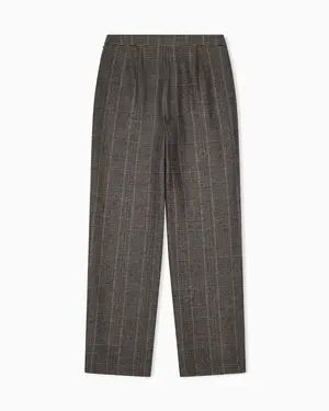 Armani Exchange Regular Fit Trousers Plaid Virgin Wool Blend