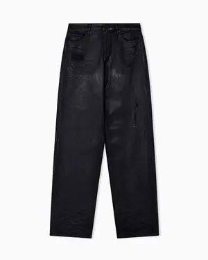 Armani Exchange Oversized Fit Coated Cotton Denim Jeans - Black