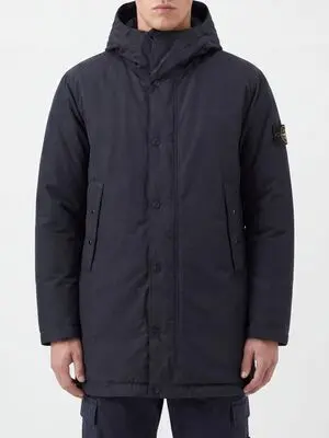 Stone Island Short Parka With Hood And Logo Badge - Black