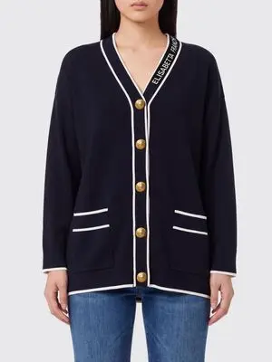 Elisabetta Franchi Virgin Wool Cardigan With Contrast Trims And Logo - Black