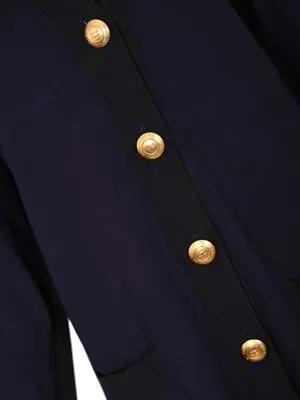 Elisabetta Franchi Virgin Wool Cardigan With Contrast Trims And Logo - Blue