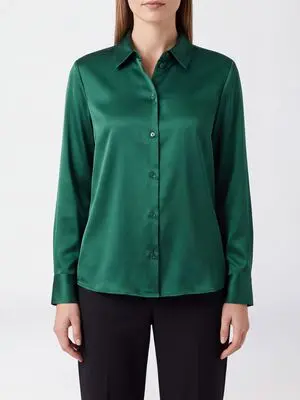 Max Mara Long-sleeved Stretch-silk Satin Shirt - Emerald