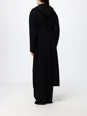 Sportmax Pure Virgin Wool Hooded Robe Coat - Black