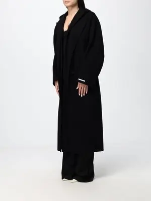 Sportmax Pure Virgin Wool Hooded Robe Coat - Black