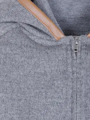 SEMICOUTURE Relaxed Fit Wool Knit Hoodie With Zip And Dropped Shoulders - Grey