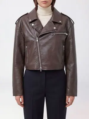 THE FRANKIE SHOP Daphne Faux Leather Biker Jacket With Asymmetric Zip - Brown