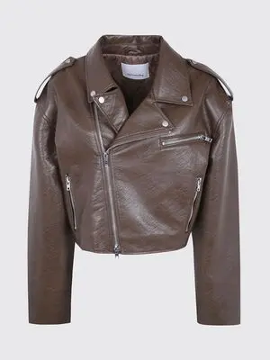 THE FRANKIE SHOP Daphne Faux Leather Biker Jacket With Asymmetric Zip - Brown