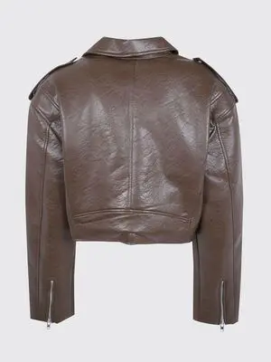 THE FRANKIE SHOP Daphne Faux Leather Biker Jacket With Asymmetric Zip - Brown