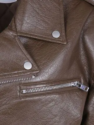 THE FRANKIE SHOP Daphne Faux Leather Biker Jacket With Asymmetric Zip - Brown