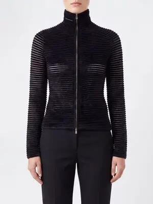 Giorgio Armani Viscose Blend Zip-up Slim Fit Turtleneck Cardigan