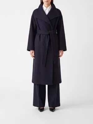 JOSEPH Hooded Virgin Wool Blend Robe Coat With Shawl Collar And Belt