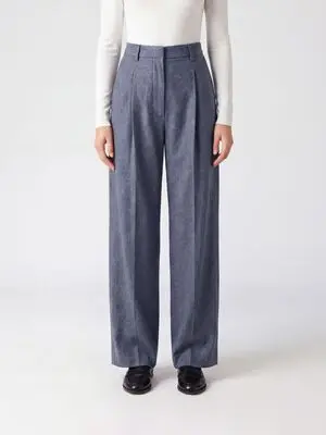 THELATEST Billie High-waisted Wide-leg Pleated Trousers In Wool Blend - Grey