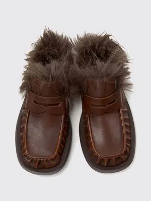Camper Mil 1978 Leather Mules With Faux Fur Lining - Brown
