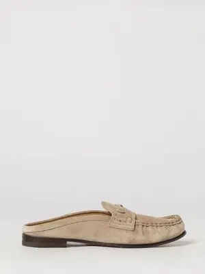 Fendi Suede Calfskin Scrunch Mules With Metallic Logo - Beige