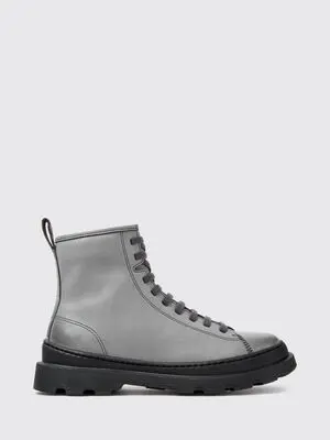 Camper Brutus+ Distressed Effect Calfskin Combat Boots With Zip - Grey