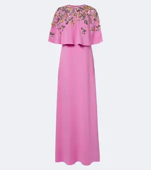 Oscar De La Renta Caped Floral Silk-blend Georgette Gown - Pink