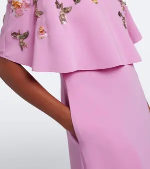 Oscar De La Renta Caped Floral Silk-blend Georgette Gown