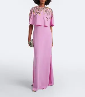 Oscar De La Renta Caped Floral Silk-blend Georgette Gown