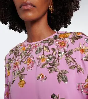 Oscar De La Renta Caped Floral Silk-blend Georgette Gown