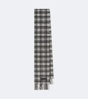 Zegna Checked Fringed Cashmere Scarf - Grey