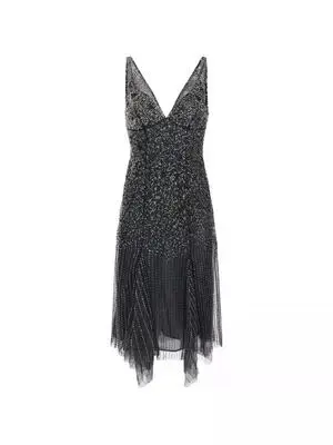 Elisabetta Franchi Embellished Tulle V-neck Dress - Black