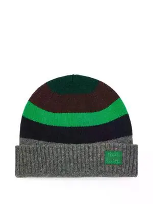 Paul Smith And Green Stripe Wool Beanie - Grey