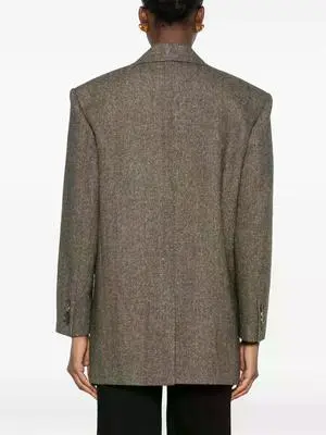 Saint Laurent Herringbone-pattern Single-breasted Coat